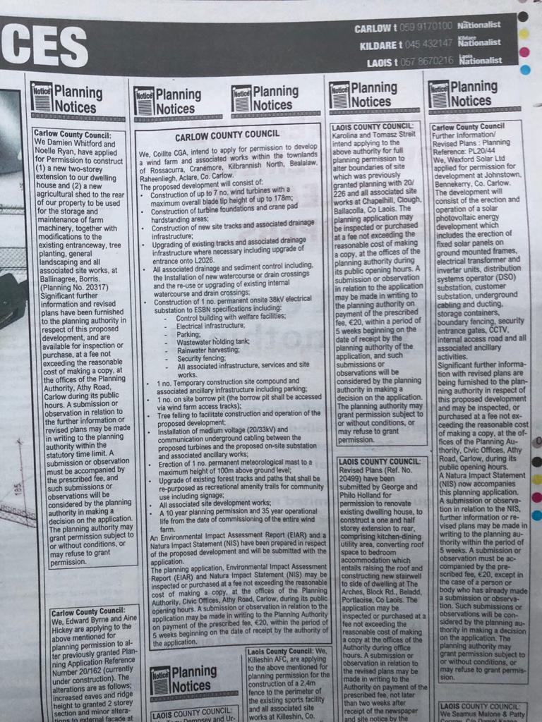 Coillte Planning Notice 12 Jan 2021 – Carlow Nationalist Newspaper ...